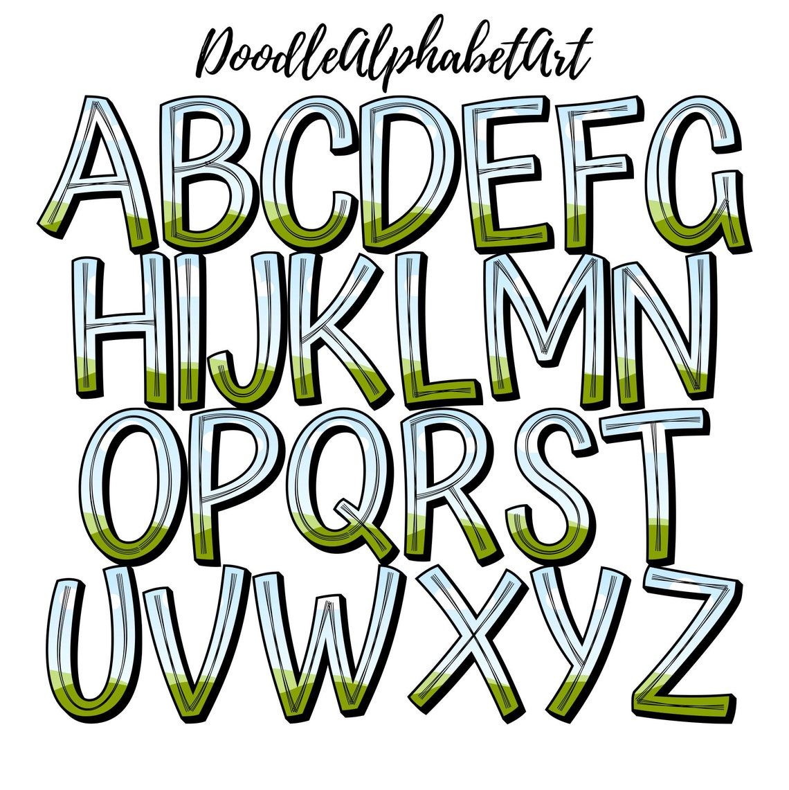 Scribble Doodle Alphabet Canva Frame: Block Shadow Font (digital ...