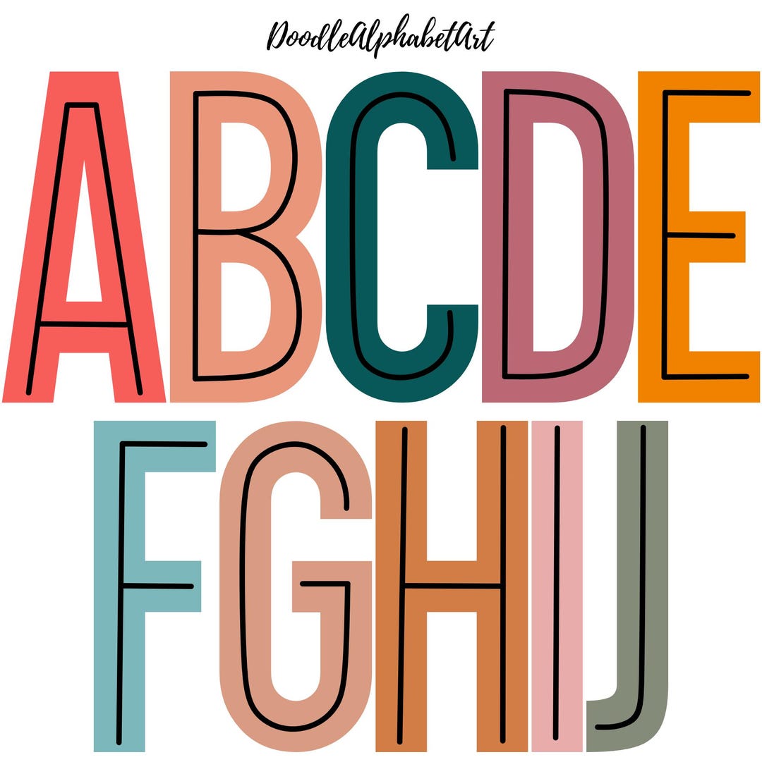 Boho Center Line Alphabet PNG Bundle, 10 Alpha Sets, Doodle Fonts ...