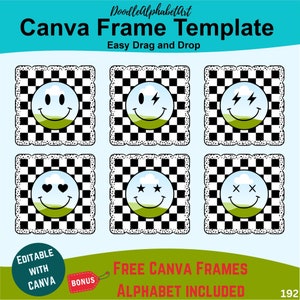 Canva Frames Smiley Face, Checkered Smiley Face Bundle, Editable Canva ...