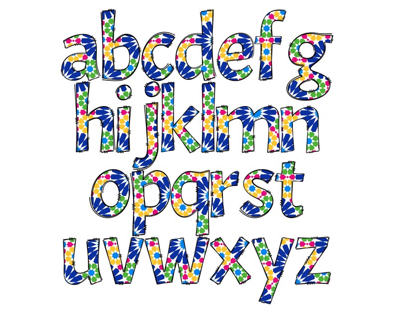 Doodle Alphabet PNG With 5 Hand Drawn Digital Alpha Sets - Etsy