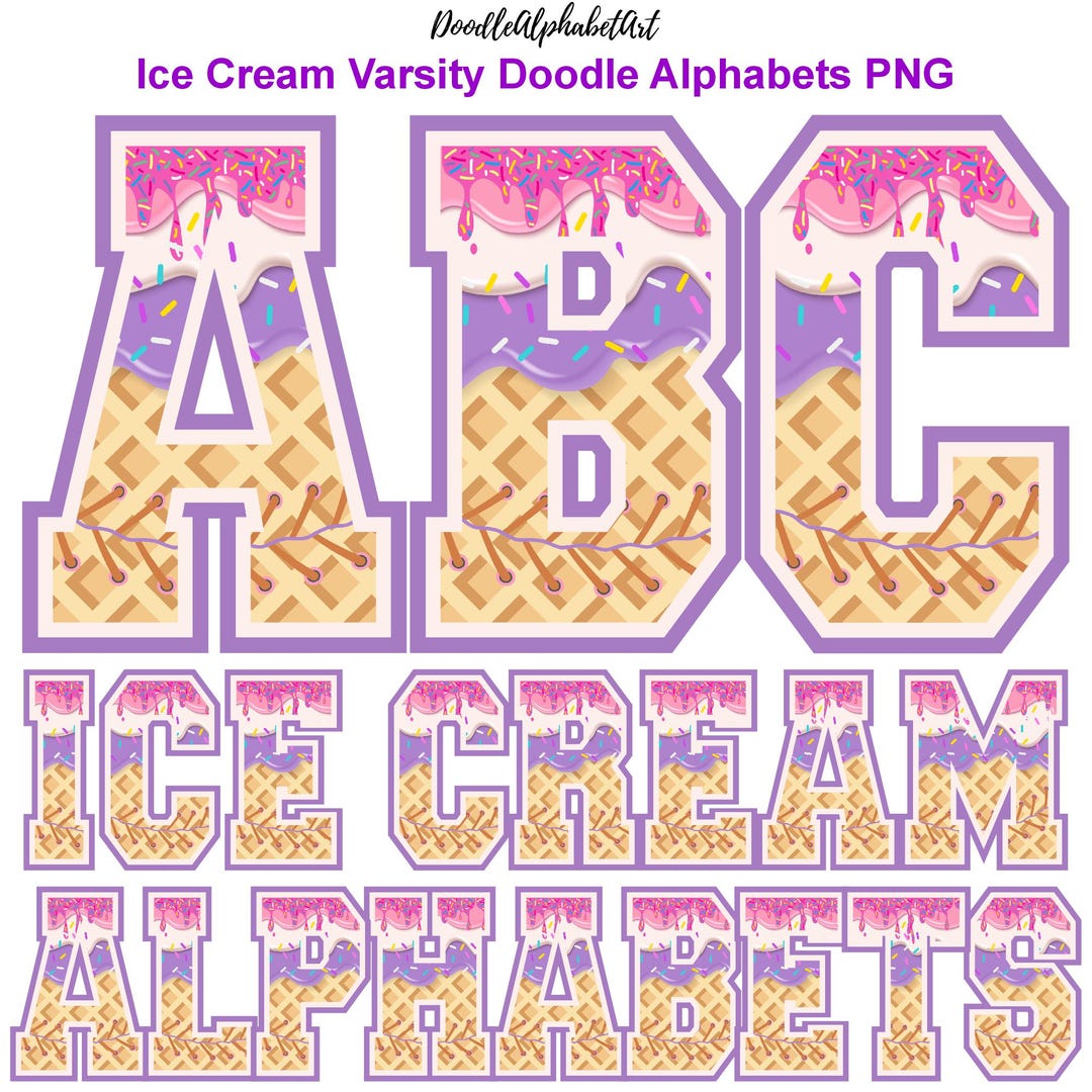 Ice Cream Drip Letters Doodle Font PNG, Pastel Colors Varsity Alphabets ...