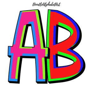 Funky Colorful Alphabet Letters PNG Bundle, 7 Alpha Pack, Pastel ...