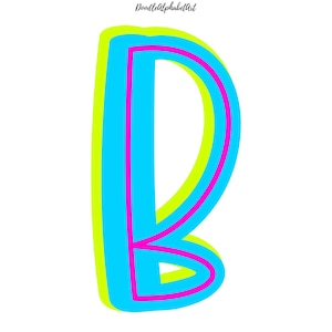 Neon Letters Centerline Doodle Alphabet PNG Bundle, Funky Neon Colors ...