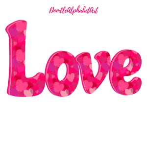 Girly Love Doodle Alphabet PNG Bundle, Valentine's Day Shades of Pink ...