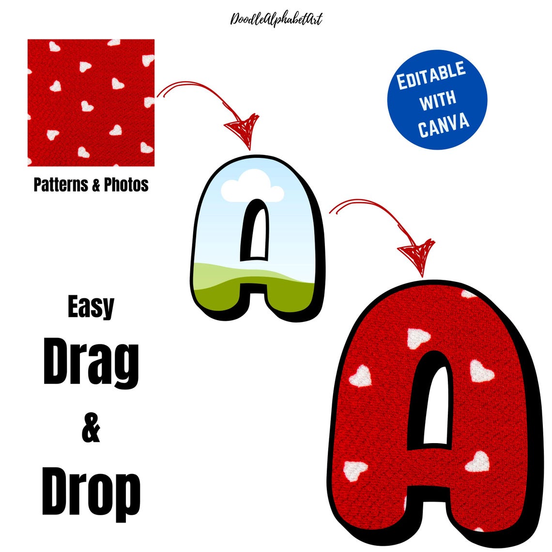 Doodle Alphabet Canva Frames: Bold Block Shadow Letters (digital ...