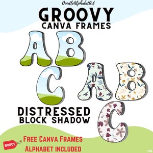 Canva Frames Font, Retro Groovy Letters With Distressed Block Shadow ...