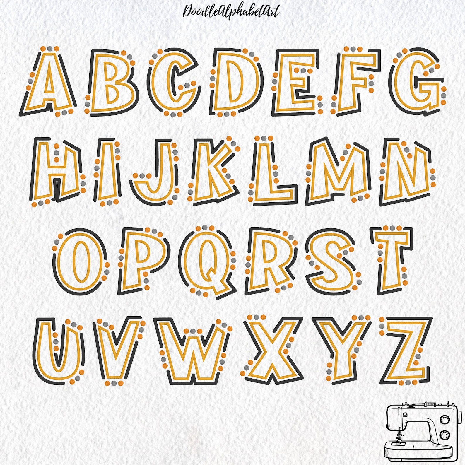 Doodle Embroidery Font With Lines and Dots, 5 Sizes 7 Formats + 5 ...