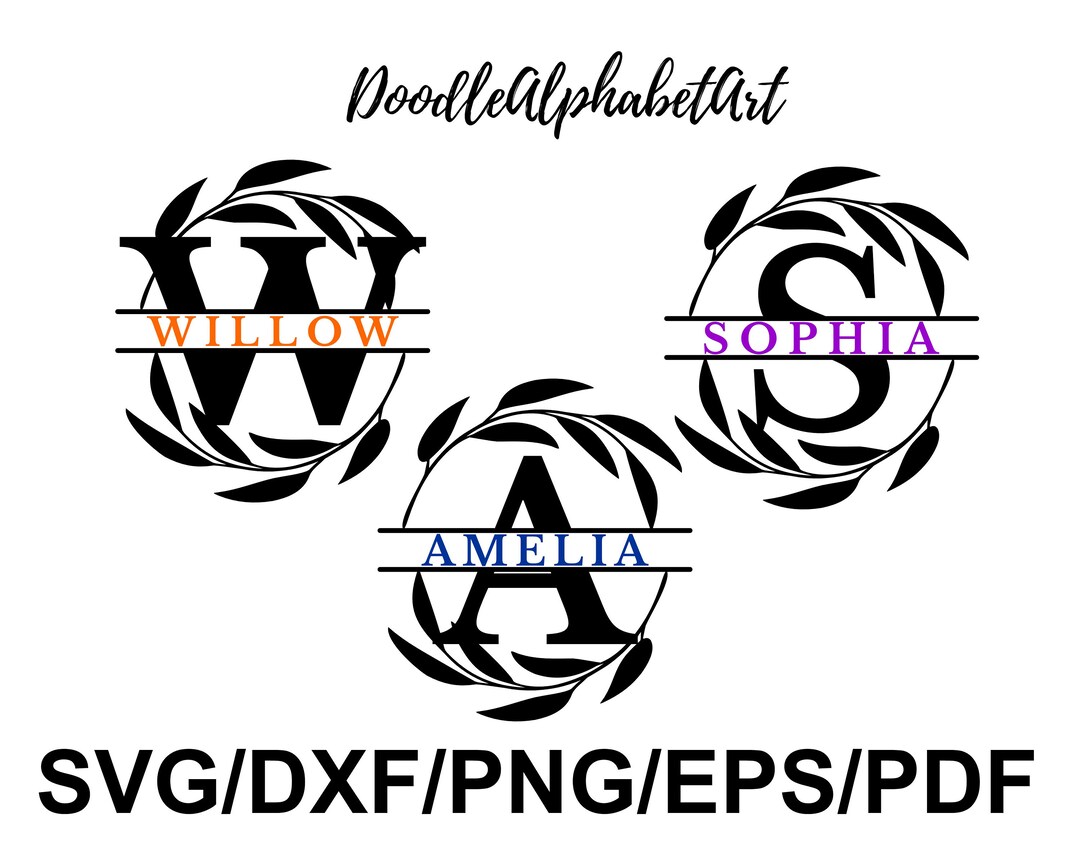 Split Alphabet Monogram SVG DXF PNG Eps Pdf, Split Leaf Letter Svg ...