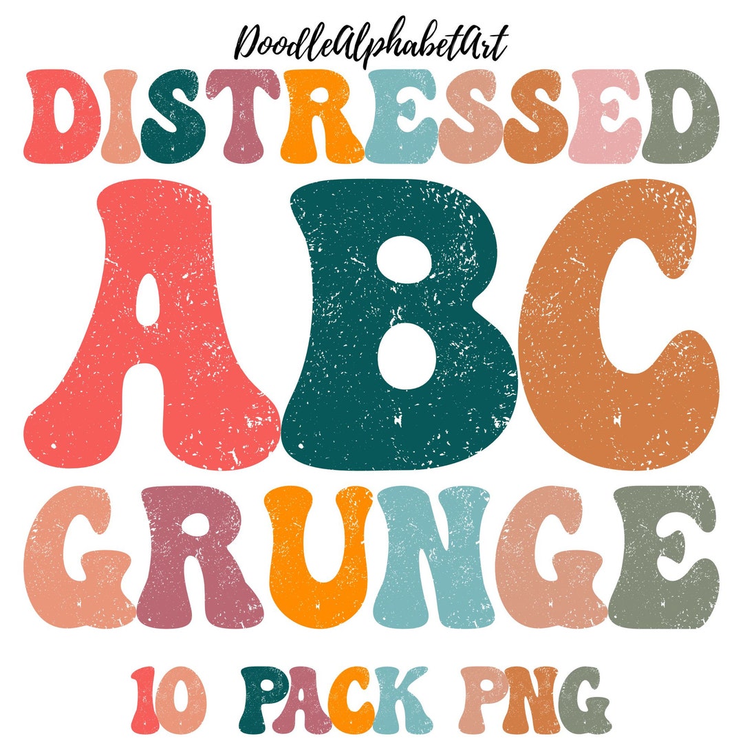 Boho Grunge Alphabet PNG Bundle: 10 Distressed Alpha Sets (digital ...