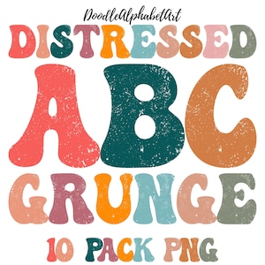 Boho Grunge Alphabet PNG Bundle: 10 Distressed Alpha Sets (digital ...