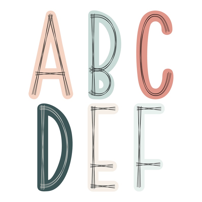 Scribble Letters Boho Doodle Alphabet PNG Bundle in 6 COLORS - Etsy