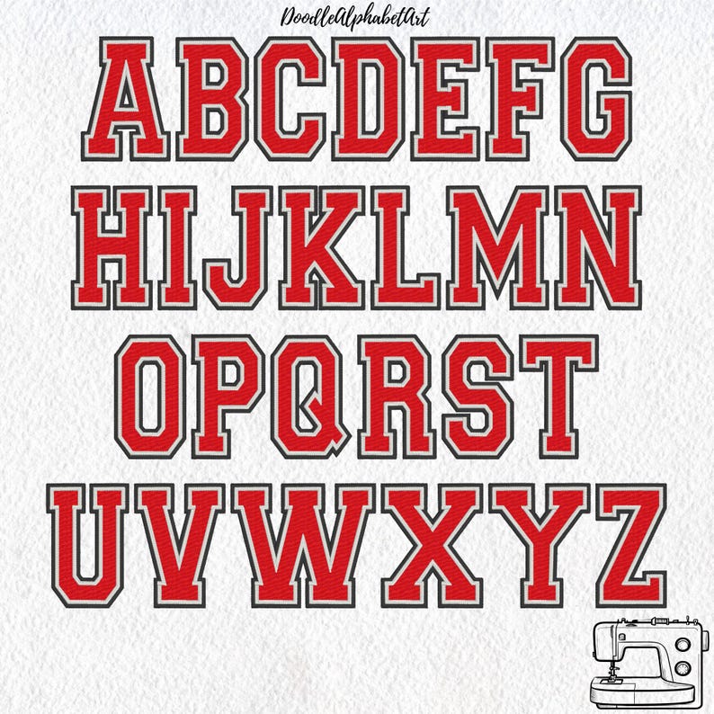 Sport Varsity Applique 2-color Outline Satin Stitch Embroidery Font, 7 ...
