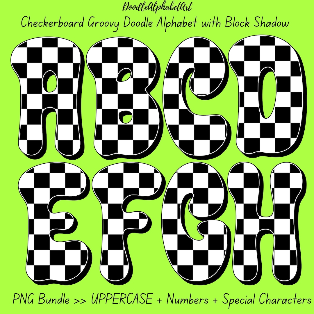 Checkerboard Retro Groovy Alphabet PNG Bundle, Retro Checkered Letters ...