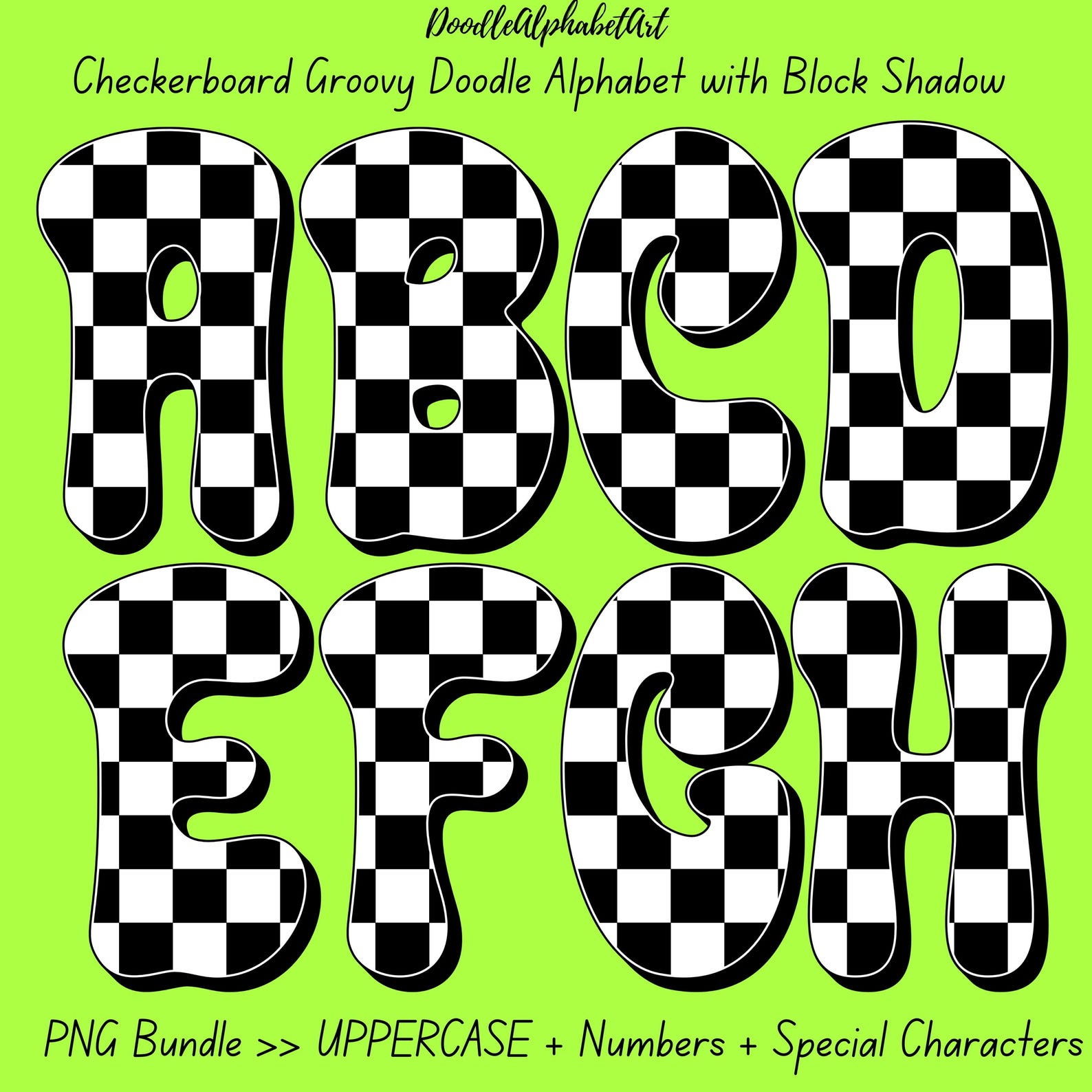 Retro Checkered Alphabet PNG Bundle: Groovy Doodle Letters (digital ...
