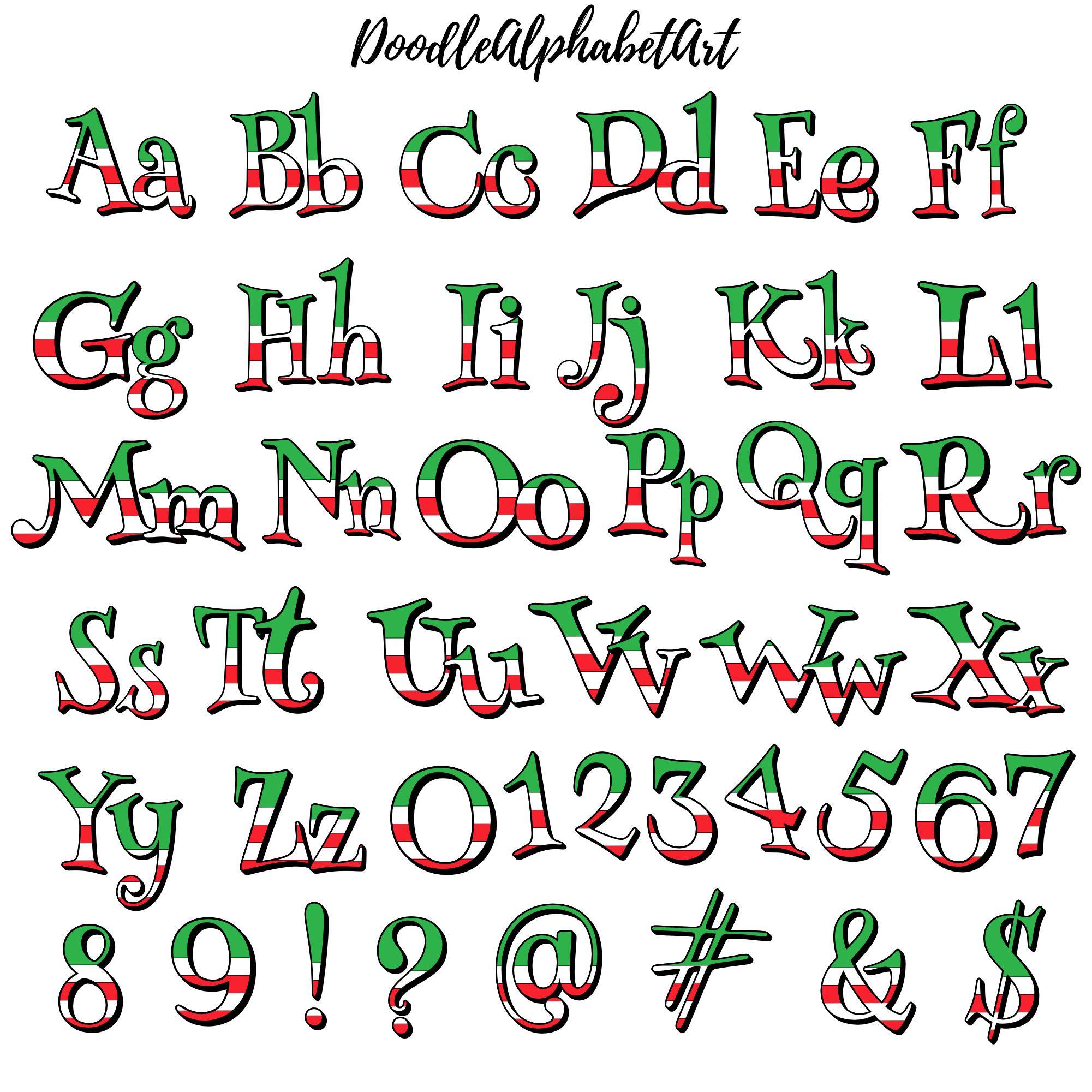 Christmas Doodle Alphabet PNG Bundle | 8 Letter Sets + Clipart for DIY ...