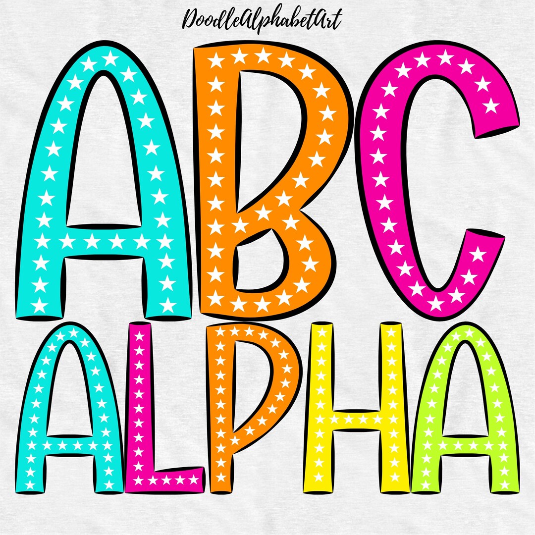 Star Letters PNG Bundle, Bright Color Palette, 5 Digital Alphapacks ...