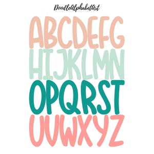 Boho Doodle Alphabet PNG Bundle, 10 Alpha Sets, Boho Color Palette ...