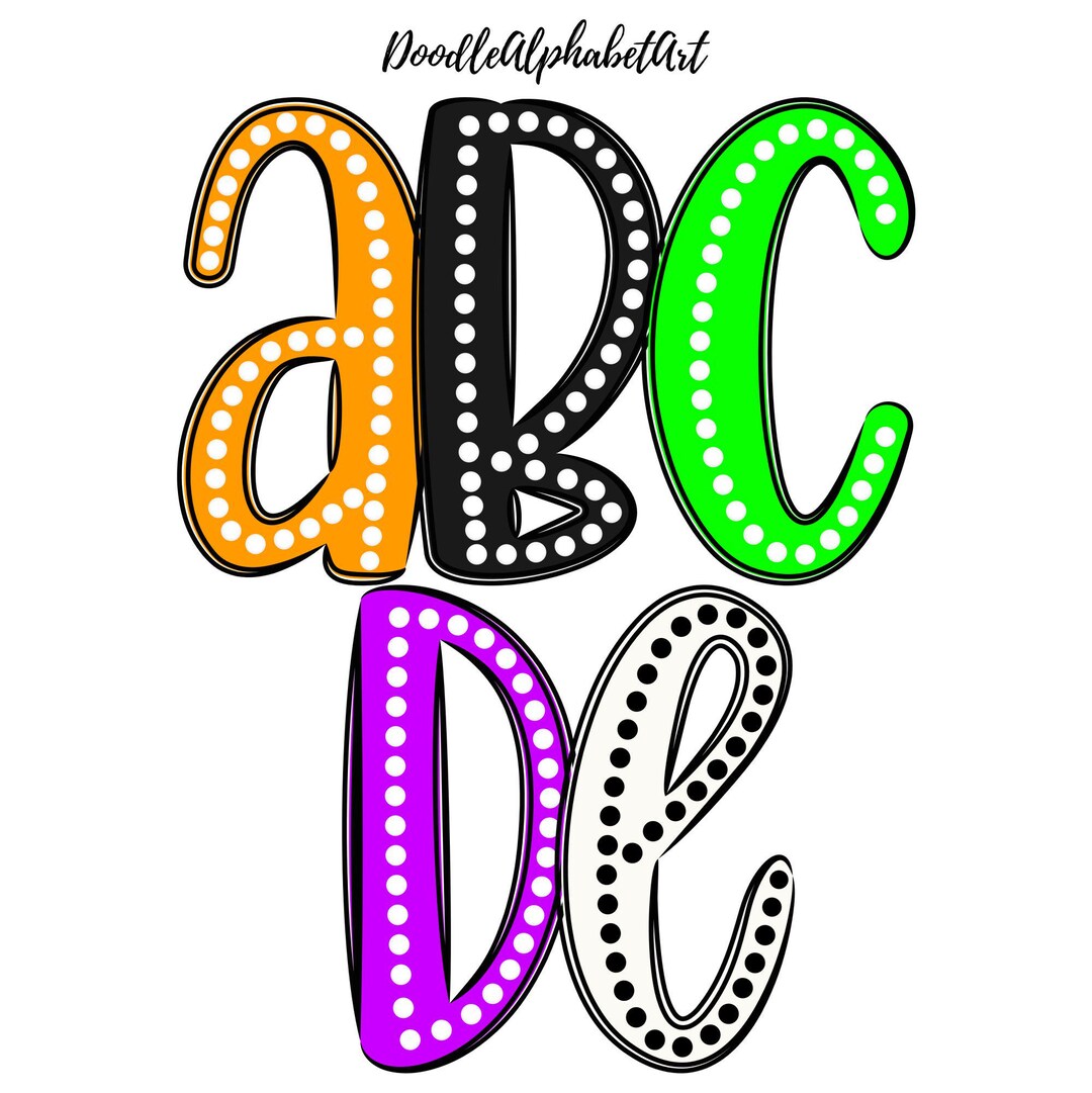 Halloween Doodle Dots Letters PNG Bundle, 5 Alpha Sets, Halloween ...