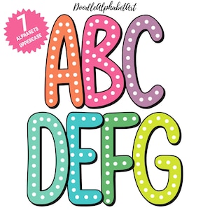 Polka Dot Doodle Alphabet PNG Bundle: 7 Pastel Alpha Sets (digital ...