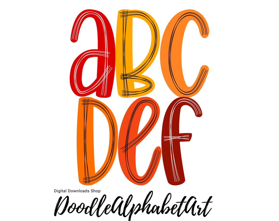 Boho Terracotta Scribble Letters PNG in 6 COLORS, Scribble Digital ...