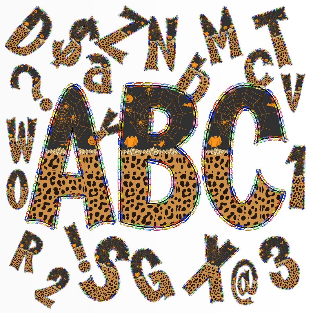 Halloween Alphabet, Half Leopard Alphabet Doodle PNG Perfect for ...