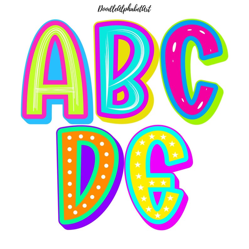 Funky Alphabet PNG Bundle: 5 Sets, Colorful Patterns (digital Download ...