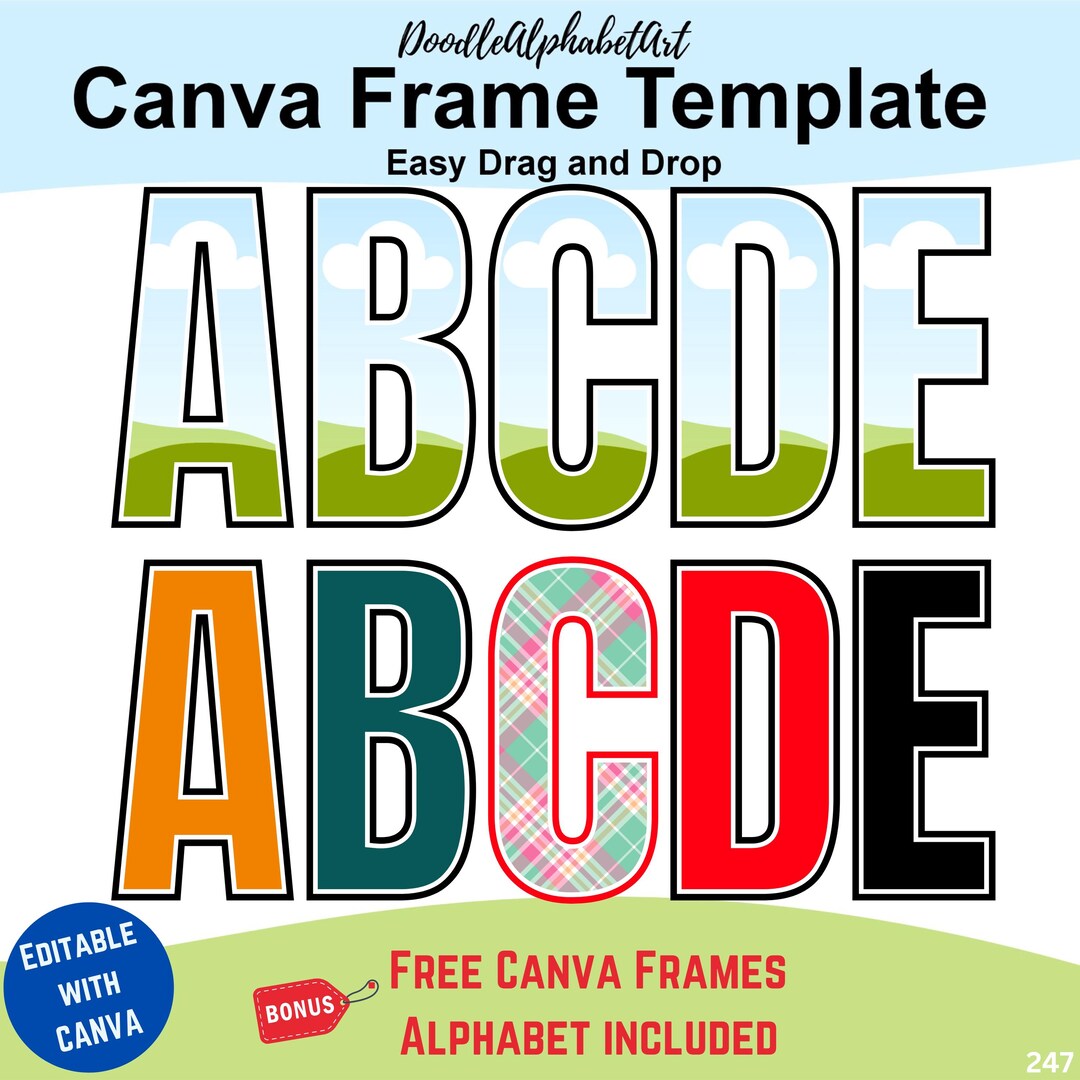 Canva Frames 2-color Border Narrow Alphabets, Drag and Drop Photos ...