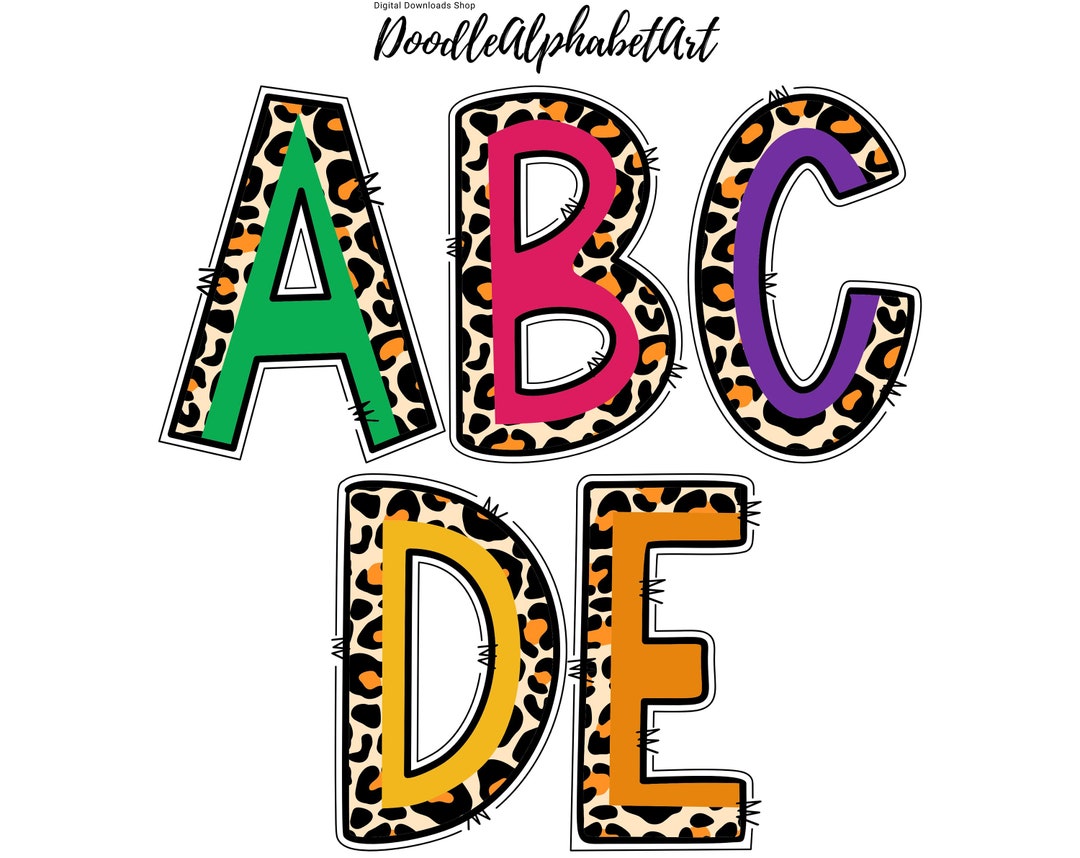 Half Print Leopard Alphabet Doodle PNG With Color Palette (green Haze ...