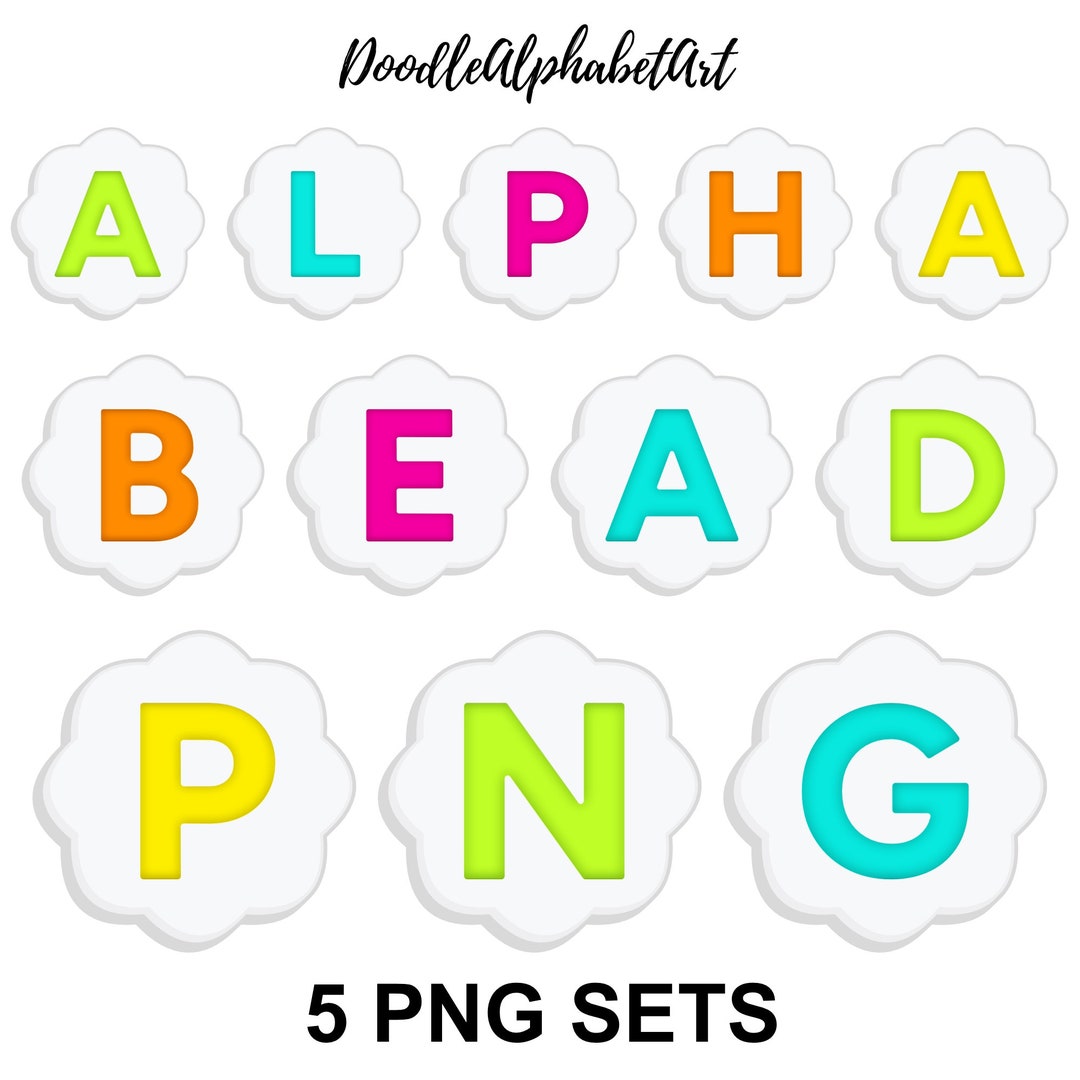 Bright Colors Alphabet Beads Clipart Bundle, 5 Colorful Flower Clipart ...