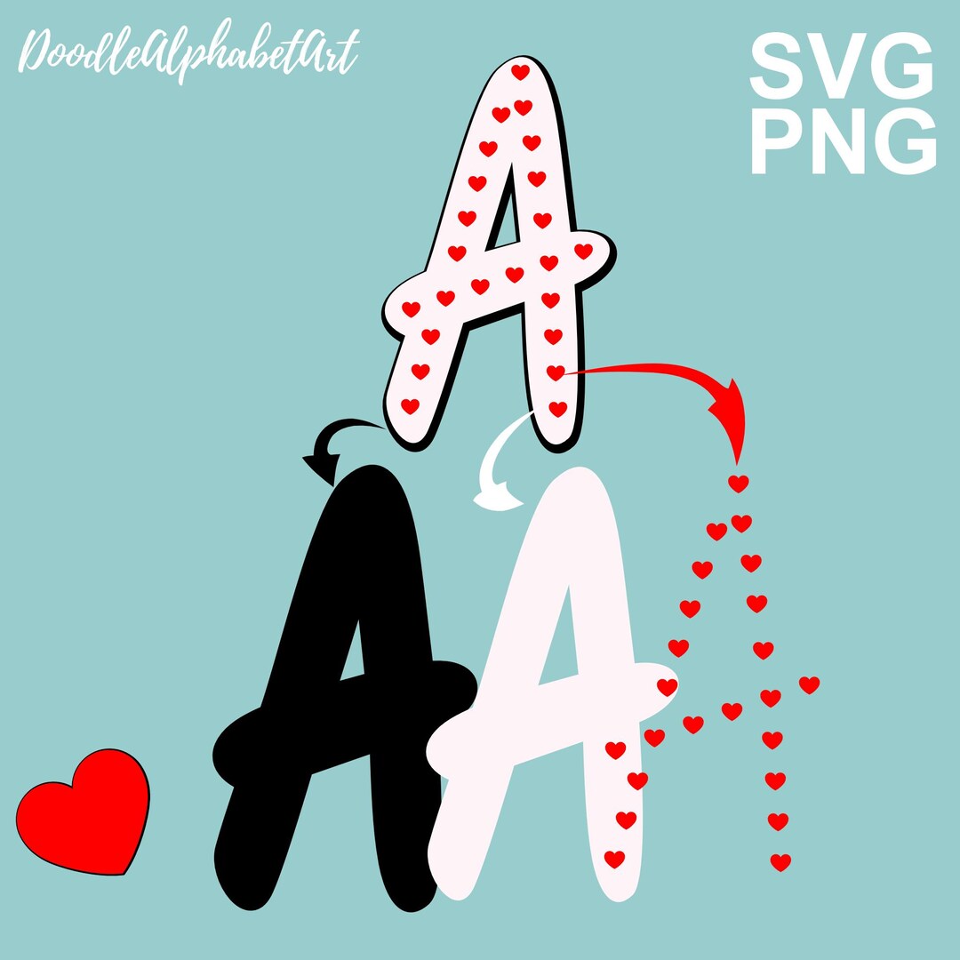 Valentine Heart Doodle Alphabet SVG PNG: Layered Letters (digital ...
