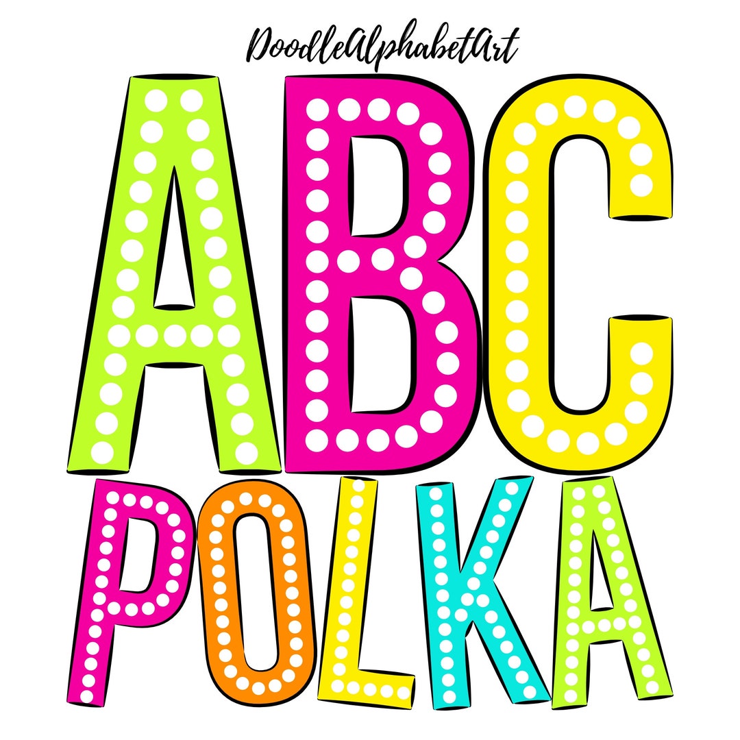 Polka Dot Bold Vibrant Alphabets PNG Bundle, Bright Color, 5 Alpha Sets ...