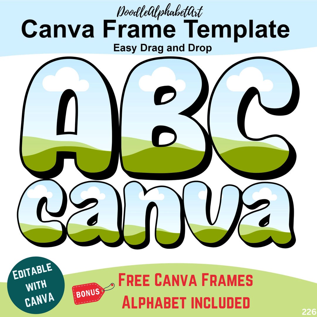 Doodle Alphabet Canva Frames: Bold Block Shadow Letters (digital ...
