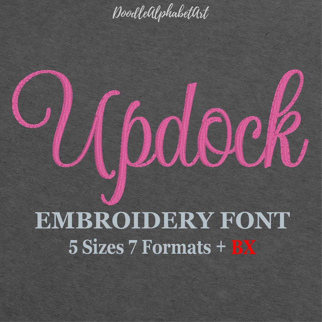Updock Embroidery Script Font, Machine Embroidery Design, Classic ...