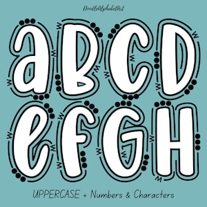 Black and White Dots and Lines Doodle Alphabet PNG Bundle, Outlined ...
