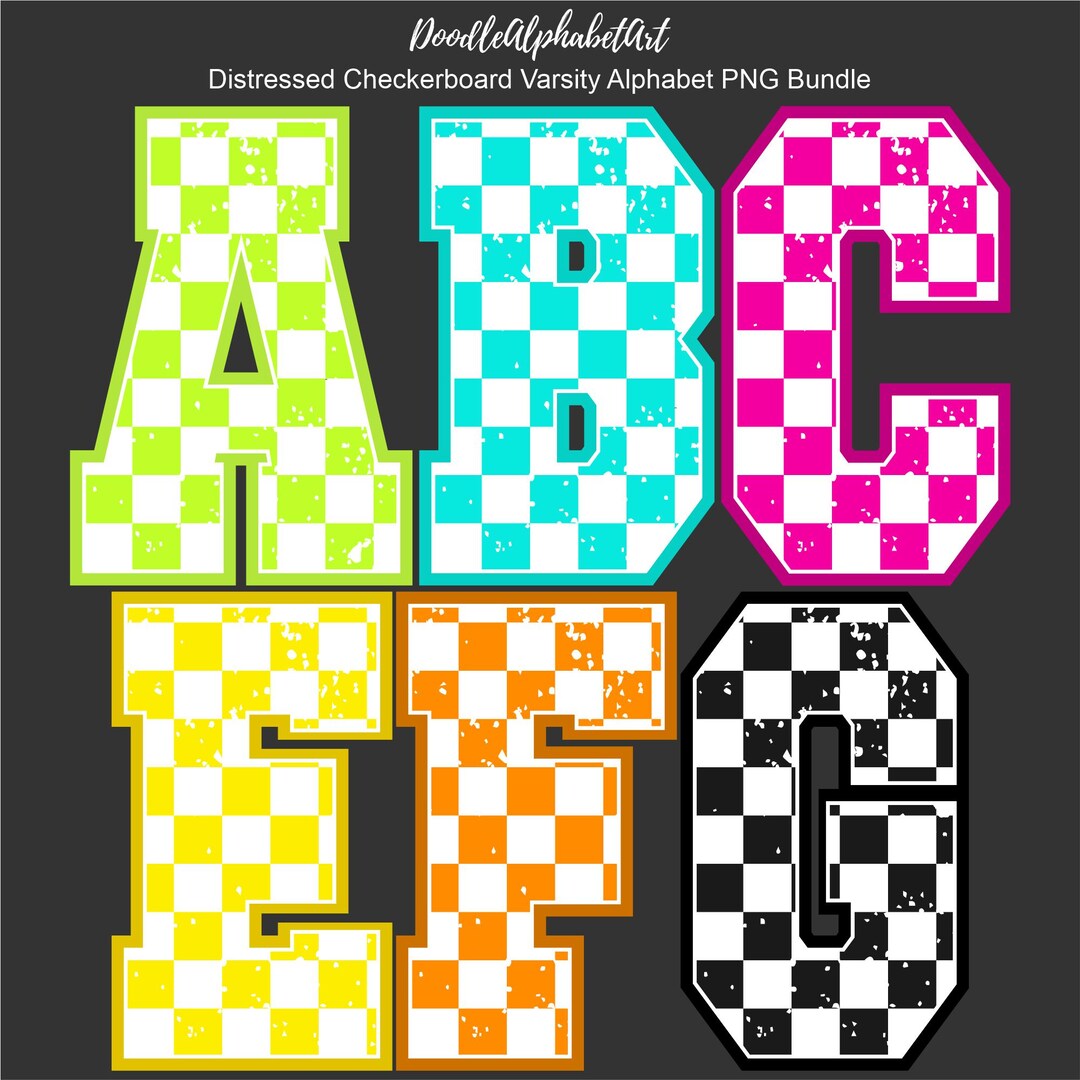 Grunge Checkerboard Varsity Alphabet PNG Bundle – Distressed Sports ...