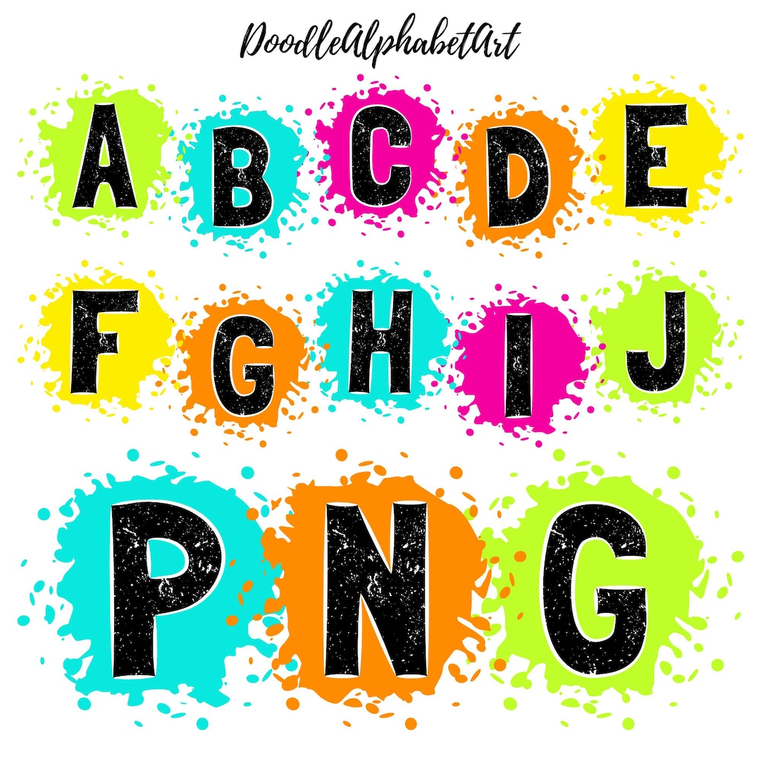 Bright Color Paint Splatter Letters PNG, Black and White Grunge ...