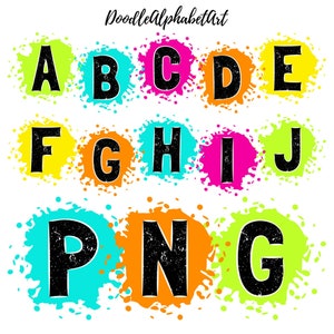 Bright Color Paint Splatter Letters PNG, Black and White Grunge ...
