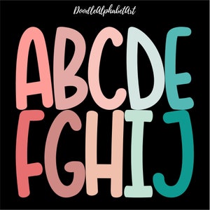 Boho Doodle Alphabet PNG Bundle, 10 Alpha Sets, Boho Color Palette ...