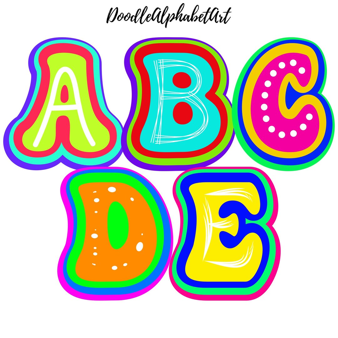 Funky Colorful Retro Groovy Alphabet PNG Bundle, Bright Color, 5 Alpha ...