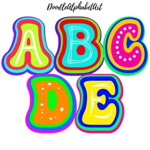 Funky Colorful Retro Groovy Alphabet PNG Bundle, Bright Color, 5 Alpha ...
