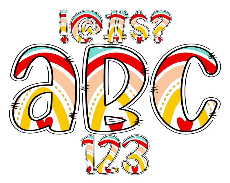 Boho Rainbow Alphabet PNG: Doodle Letters & Numbers (digital Download ...