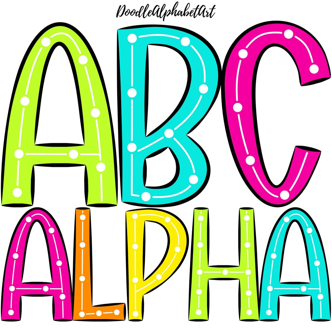 Centerline Dots Alphabet Letters PNG Bundle, Bright Color Palette, 5 ...