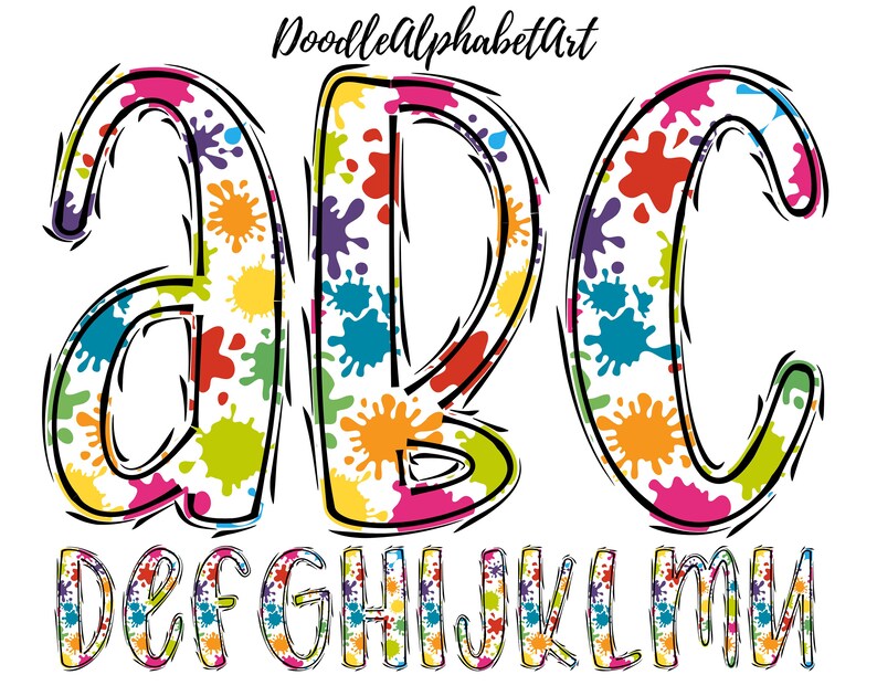 Paint Splats Letters PNG Wave Outline Hand Drawn Digital - Etsy