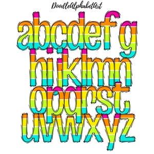 Bright Summer Vibes Letters PNG, Doodle Alphabet PNG Bundle, Digital ...