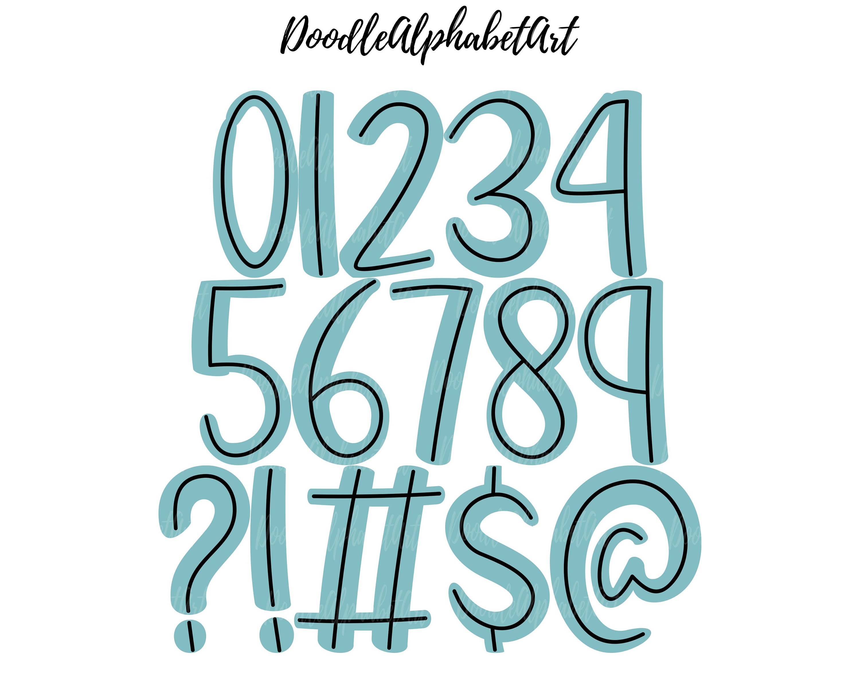 Center Line Scribble Letters PNG in 10 Colors, Bright Boho Doodle ...