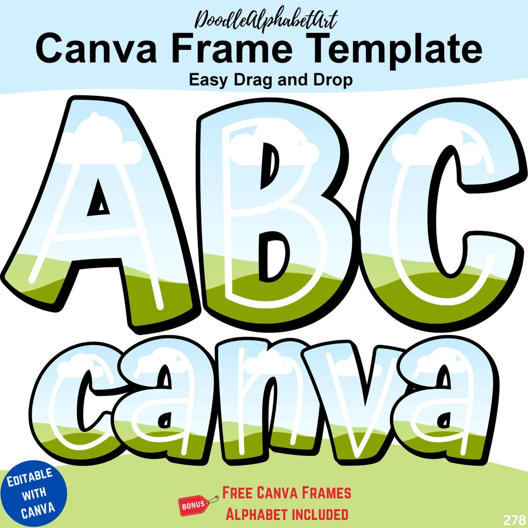 Playful Doodle Alphabet Canva Frames: Drag & Drop Template (digital ...