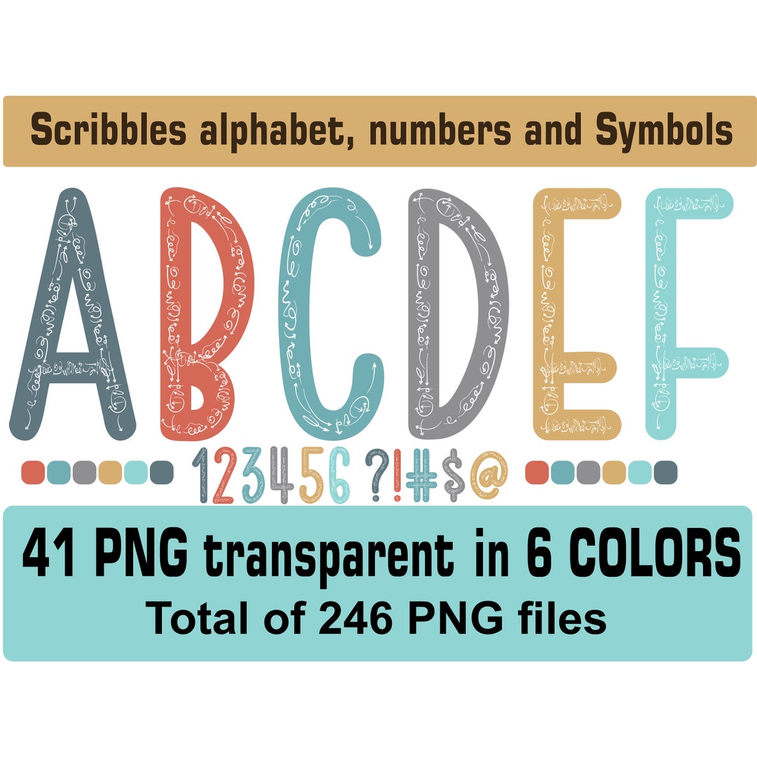 Scribble Arrow Letters PNG in 6 Boho Retro Color, Hand Drawn Arrows ...