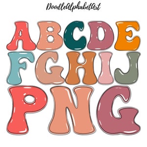 Boho Scribble Retro Groovy Doodle Alphabet, 3D Inflated Letters PNG ...