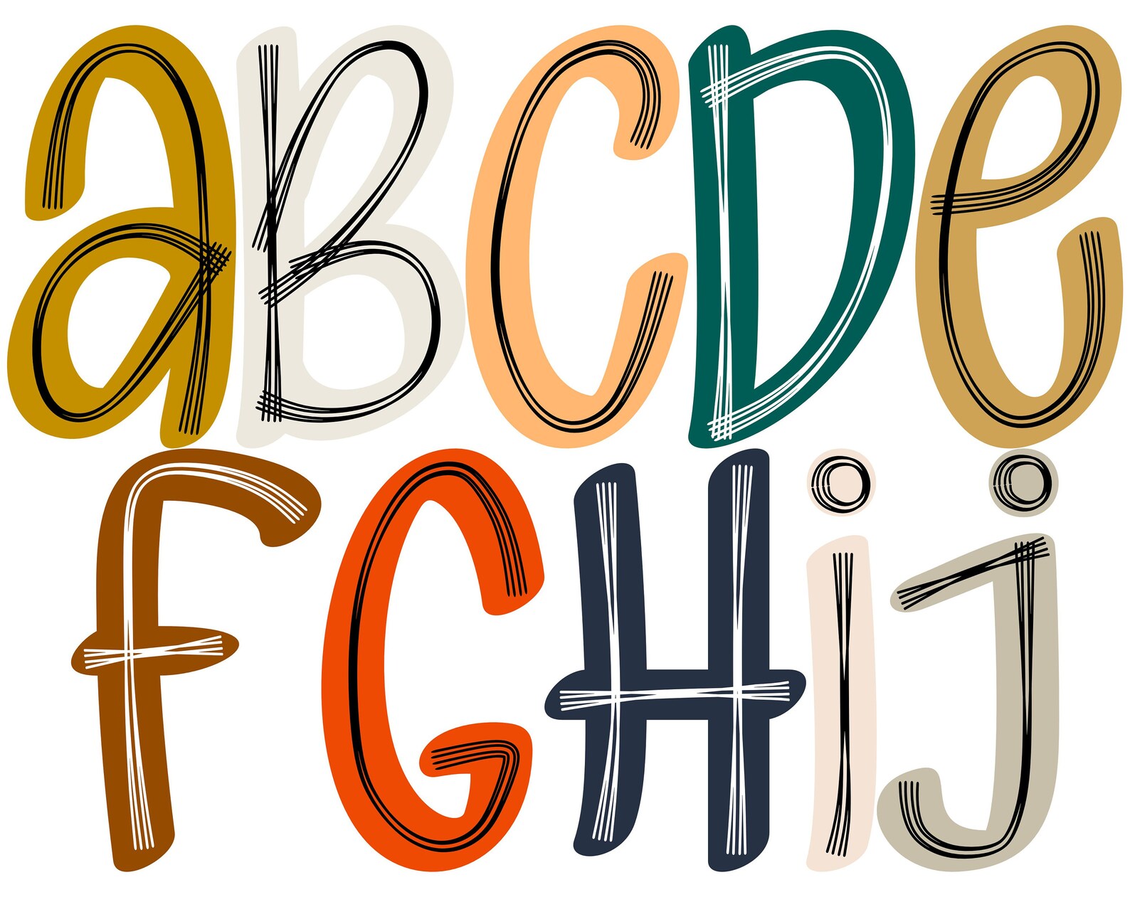 Scribble Letters PNG Set in 10 Colors Ochre Green White - Etsy