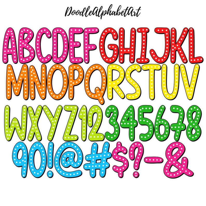 Doodle Dots Alphabet PNG Bundle: Bright Polka Dot Letters (digital ...